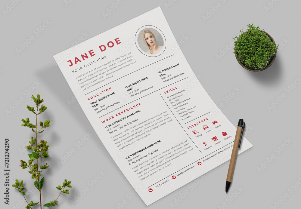 Resume Layout With Red Accents Stock Template | Adobe Stock