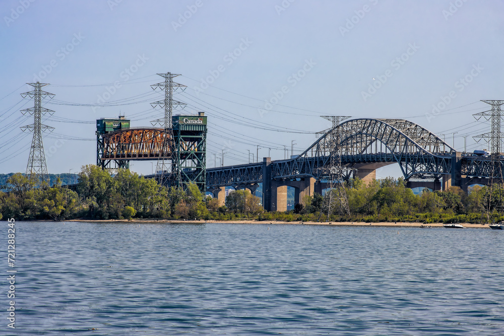 Lift bridge in up position for a ship crossing through the Burlington ...