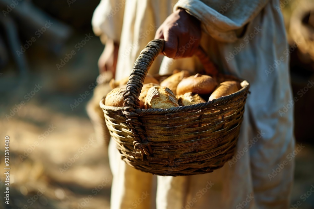 Miraculous Feeding: Jesus Christ with Bread and Bible, Symbol of Faith ...