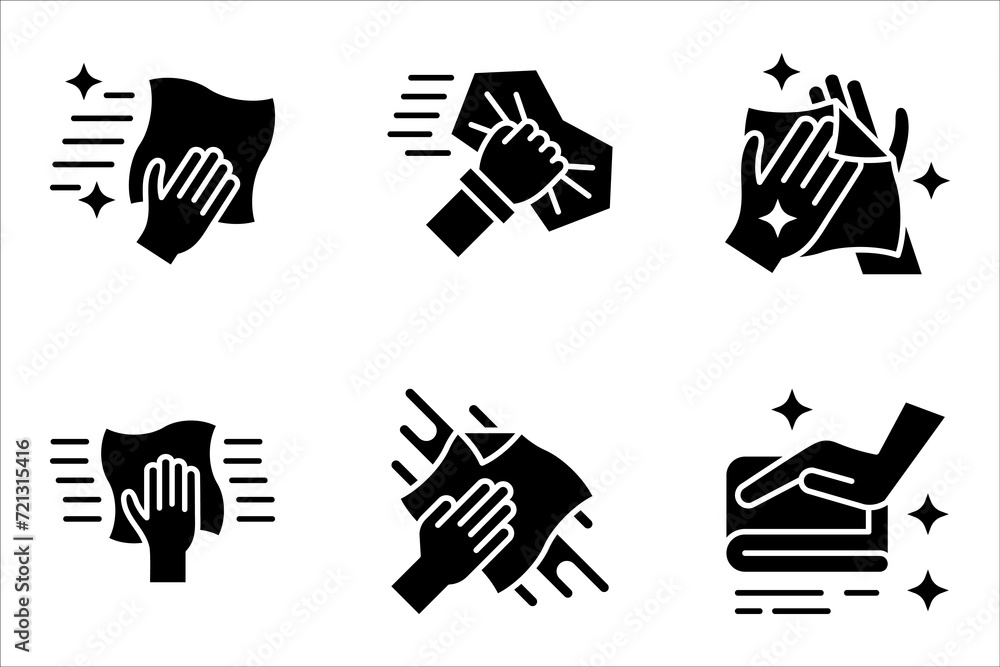Cleaning cloth line icon set. Wipe with a rag symbol. Housekeeping ...