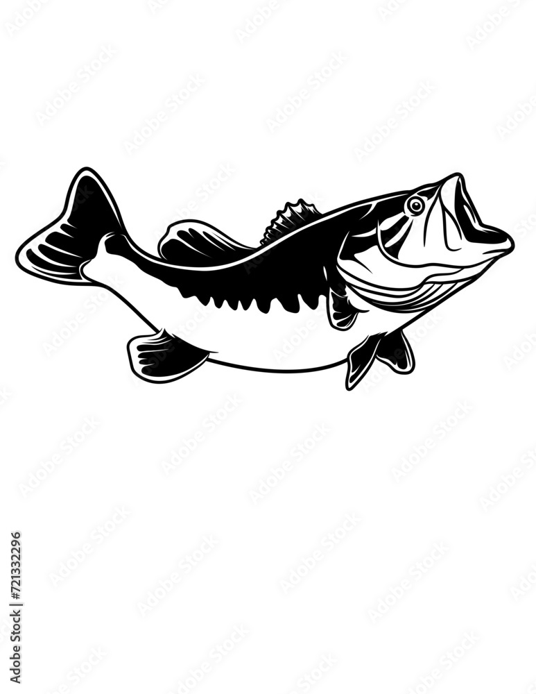 Bass Fish Illustration, Bass Clipart, Lake Fishing Cut File, Angler Dad ...