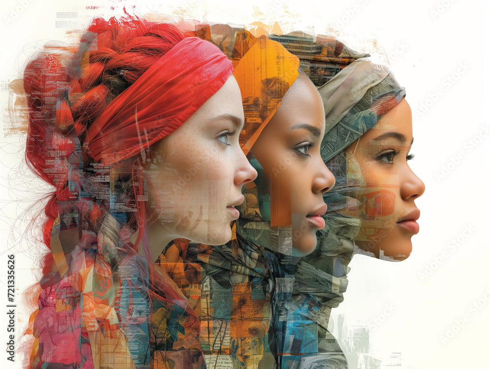 Collage that portrays diversity, contemporary women's achievements and ...