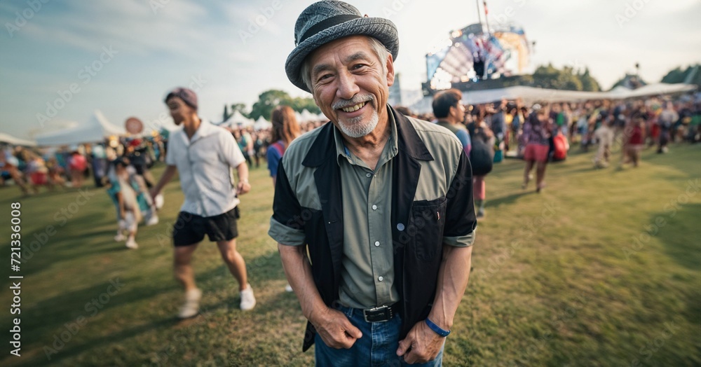 an elderly man joyfully immersing himself in the vibrant atmosphere of ...