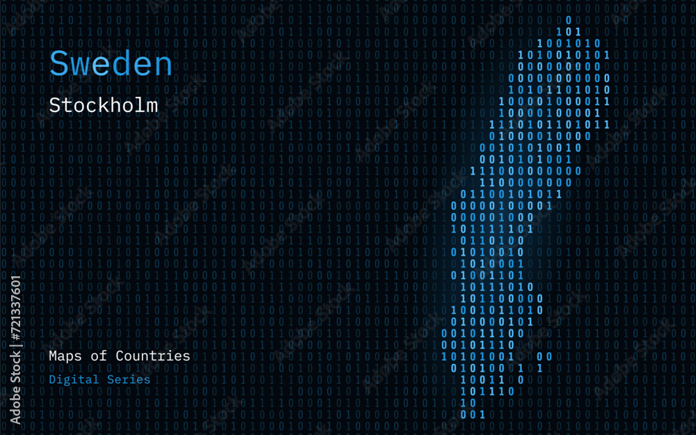 Sweden Map Shown in Binary Code Pattern. TSMC. Blue Matrix numbers ...