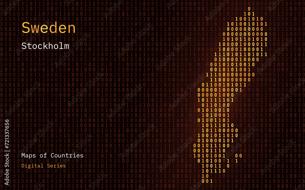 Sweden Map Shown in Binary Code Pattern. Matrix numbers, zero, one ...