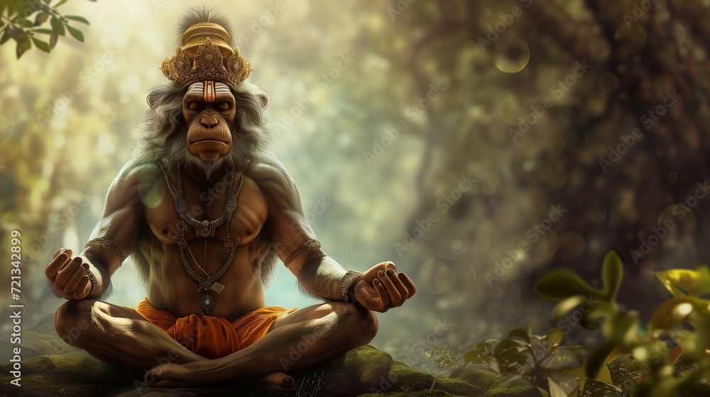 Meditating Hanuman, an ape-like deity, the monkey chief meditates ...