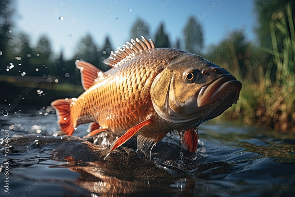 Fish jump to the surface of the river in the middle of the river ...