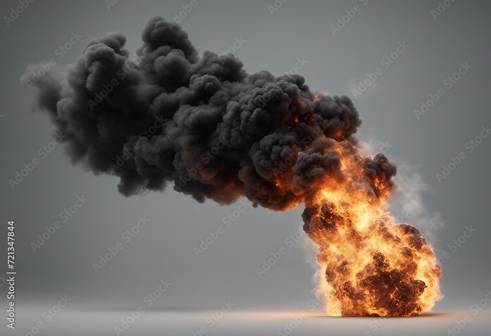 Large fireball with black smoke fiery explosion with smoke isolated on ...