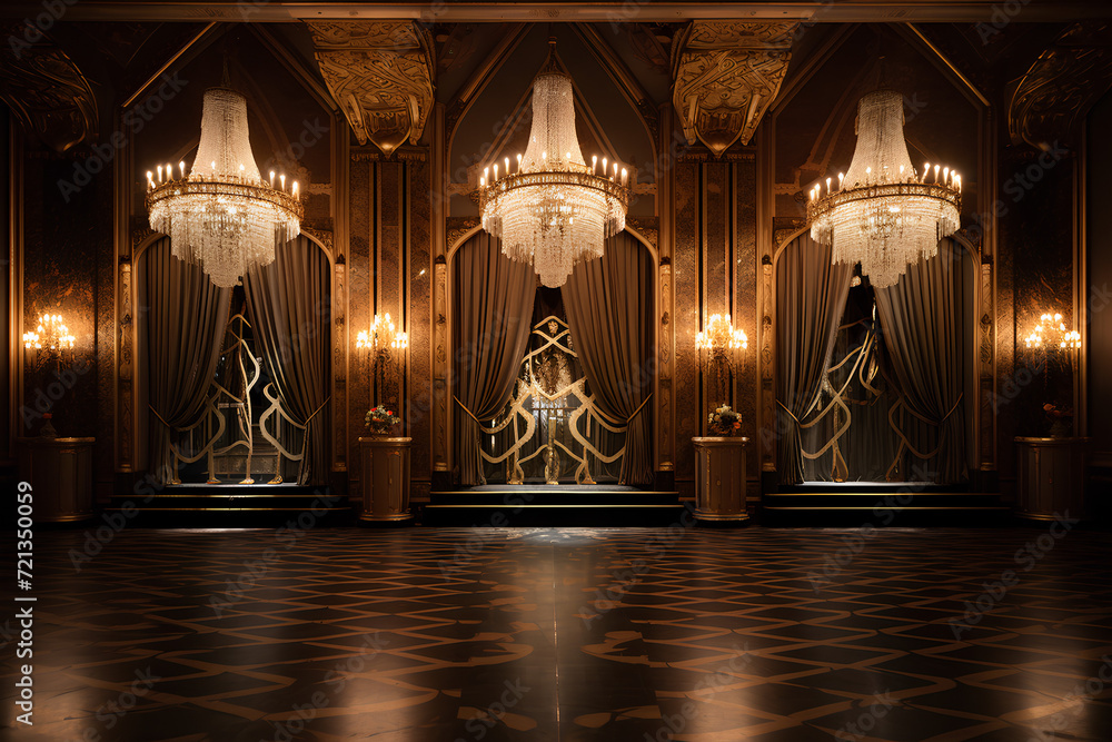 Decadent Ballroom with Crystal Sconces: An Art Deco Study Illustration ...