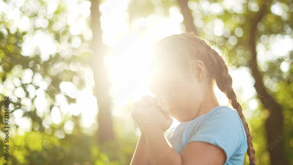 child pray. young gratitude a god religion concept. little girl in ...