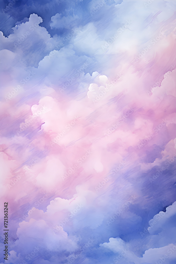 Watercolor sunset or sunrise sky. Magic night sky with pink, blue and ...