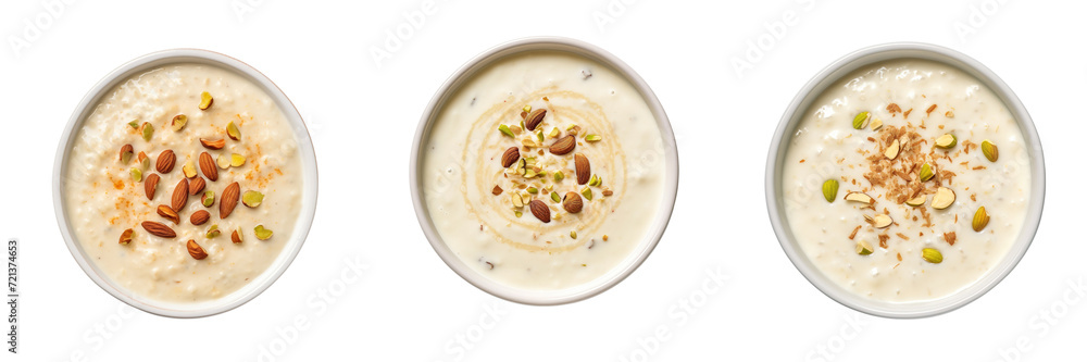 Set of Rice Kheer Indian Sweet Payesh top view isolated on transparent ...