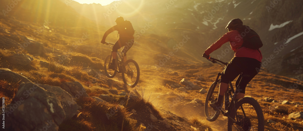 Adventure beckons as cyclists conquer rugged trails, their silhouettes ...