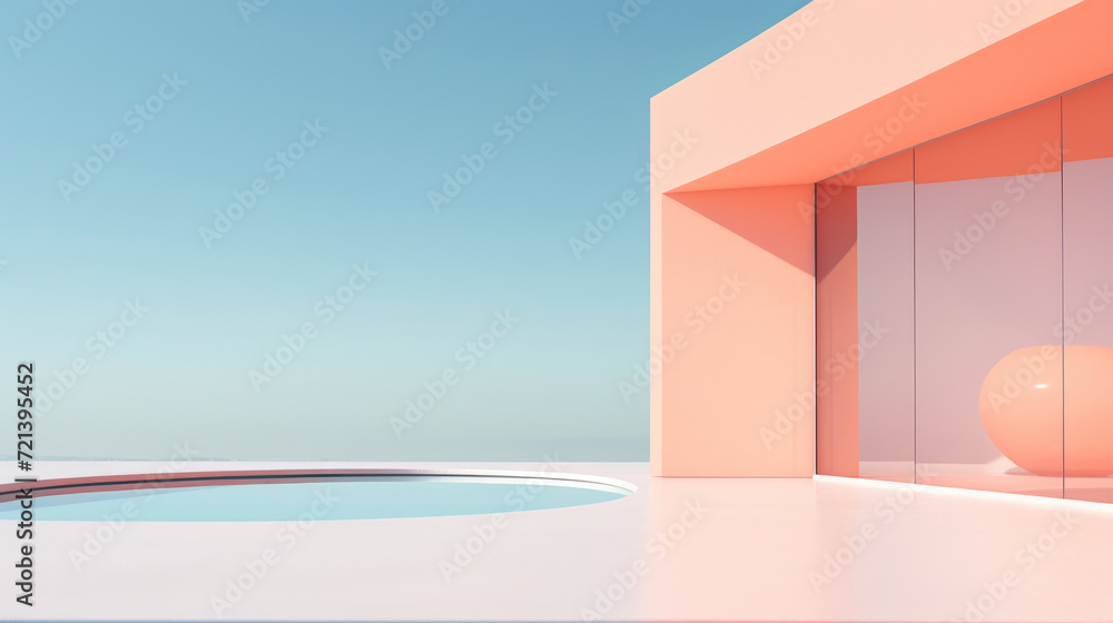 Coastal architecture with Peach Fuzz color Walls, minimalist background ...