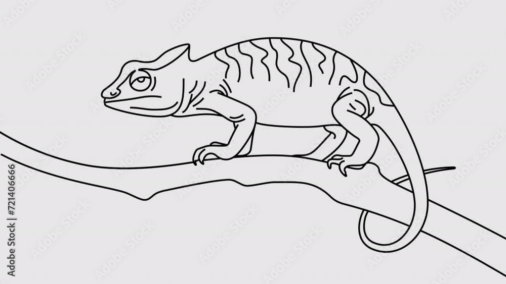 Chameleon crawling along a tree branch graphic animation. Alpha channel ...