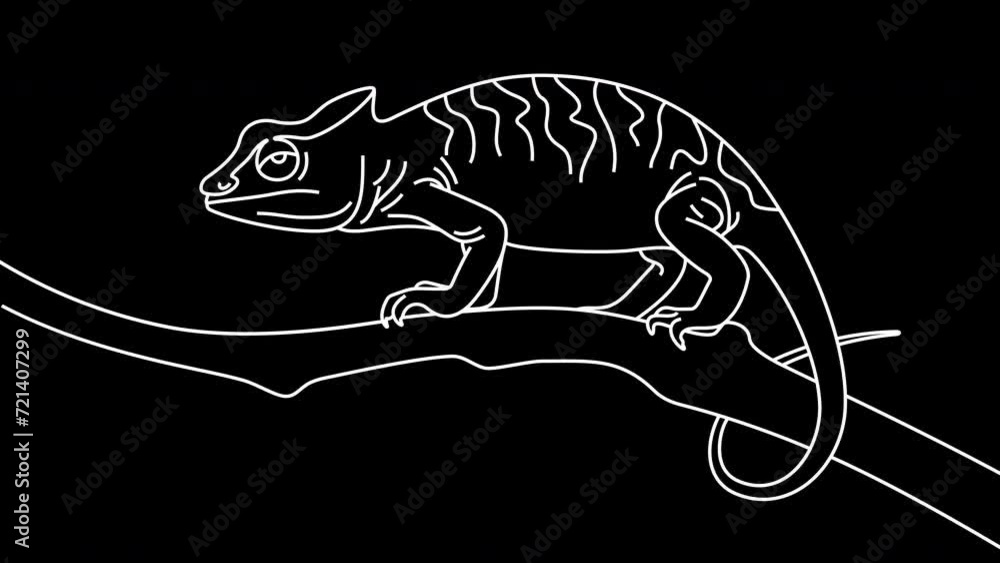 Chameleon crawling along a tree branch graphic animation. Alpha channel ...
