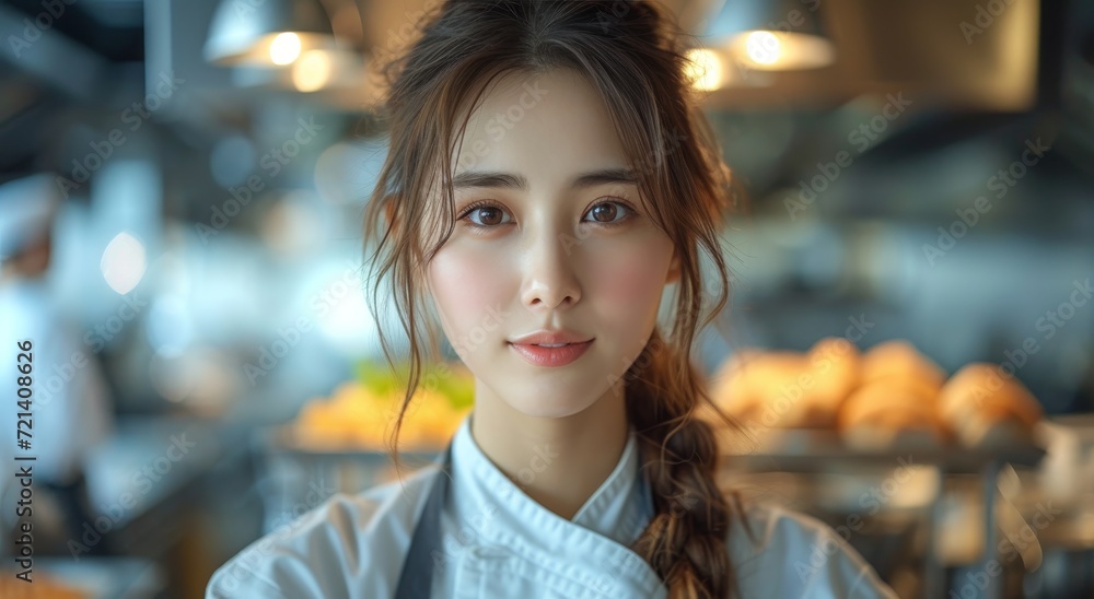 A young woman with brown hair and piercing eyes stands confidently in ...