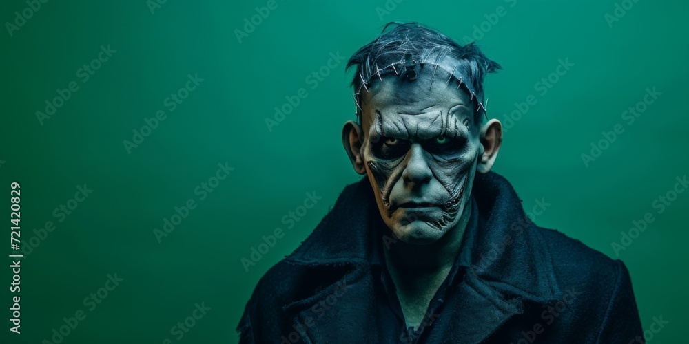 Creative Concept: Frankenstein-Inspired Outfit Posed Against Green ...