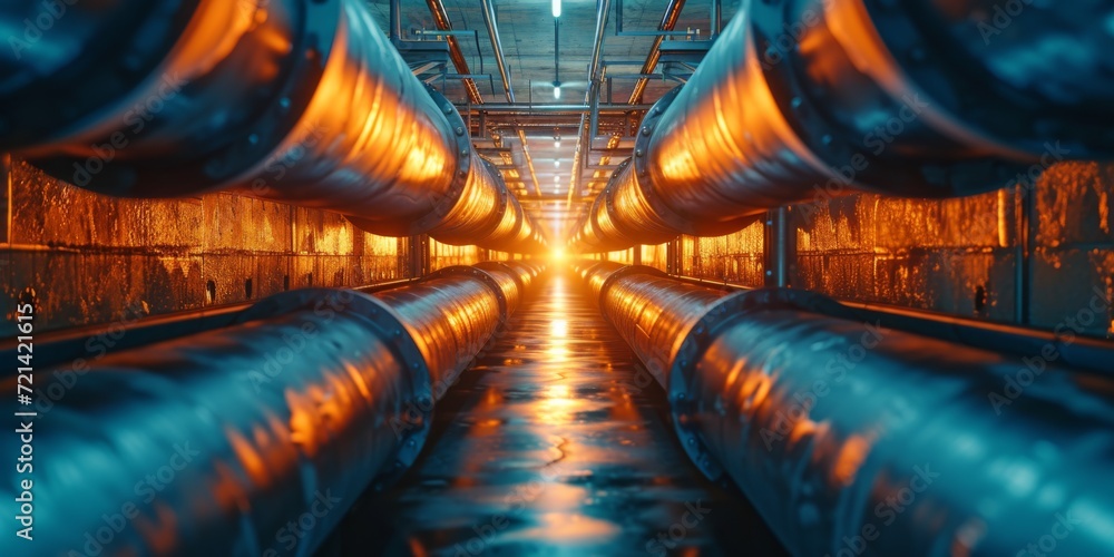 Sunlit Industrial Pipeline In Blue Color Banner, Symbolizing Energy ...