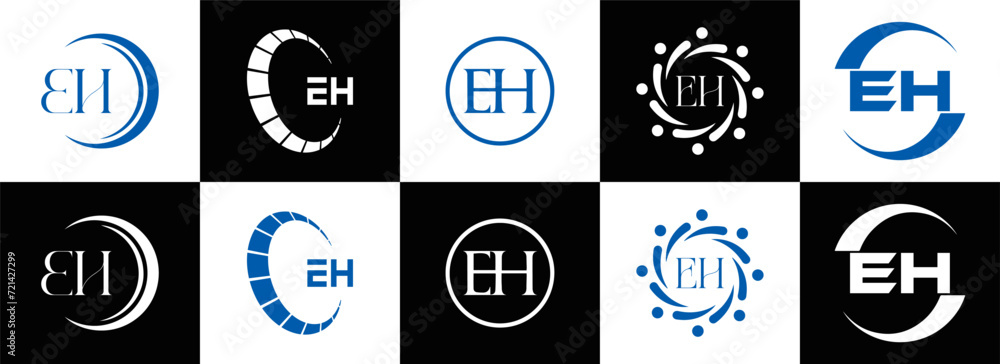 EH logo. E H design. White EH letter. EH, E H letter logo design. Initial letter EH linked ...