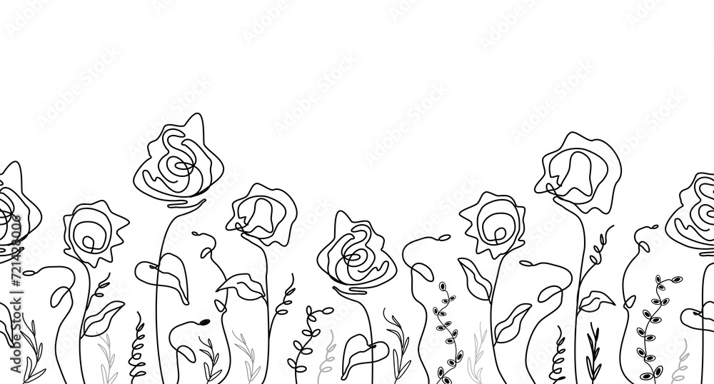 seamless pattern of abstract leaves, flowers. isolated roses on a white ...