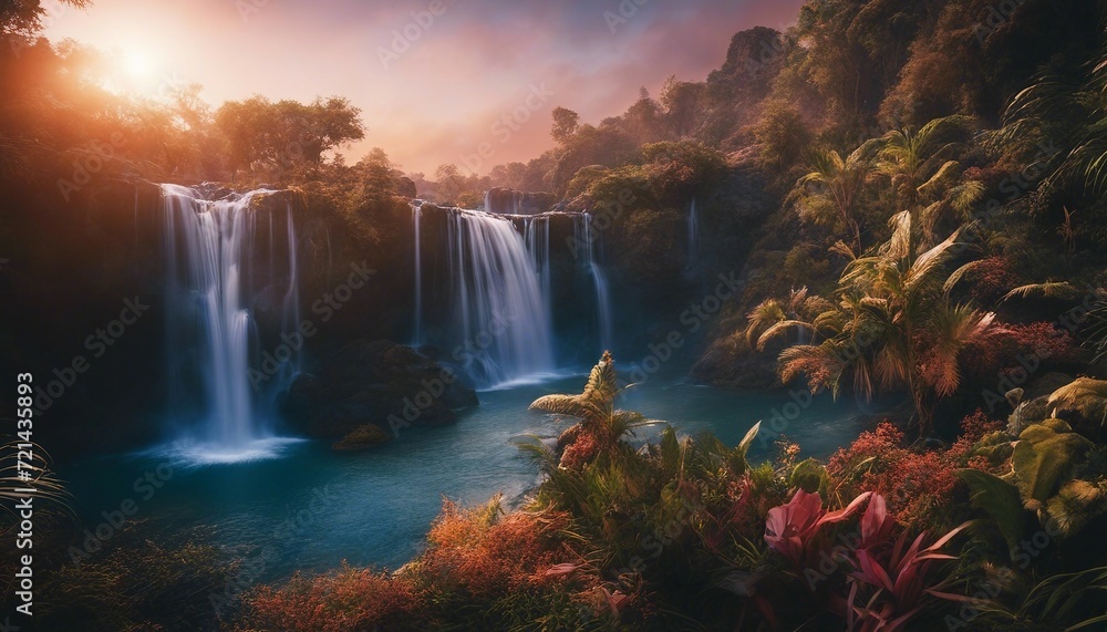 Alien World Waterfall, a waterfall on an alien world, with exotic ...