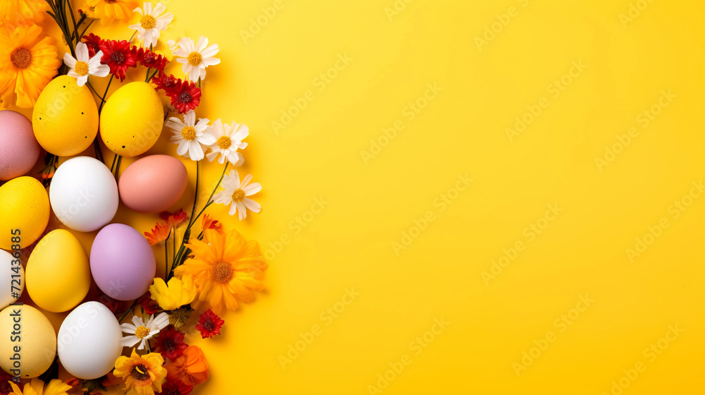 Easter composition on a bright yellow background with space for text ...