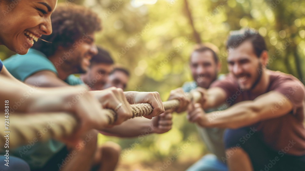 A team-building activity captured mid-challenge, forming a dynamic and ...