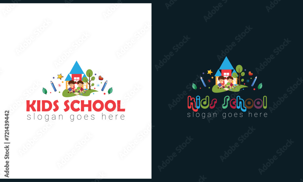 Preschool, kindergarten logo icon design template. Children school ...