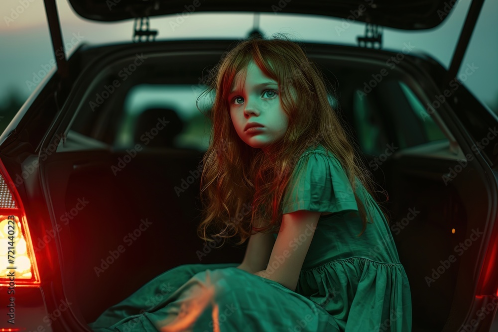 kidnapped little scared girl in dress lost his family and parents lying ...