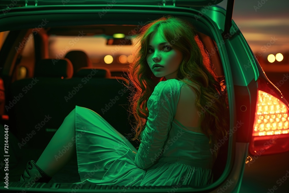 kidnapped woman after party in beautiful dress girl lying in the trunk ...