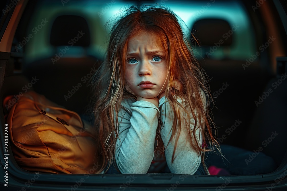 kidnapped little very scared girl lost his family and parents lying in ...