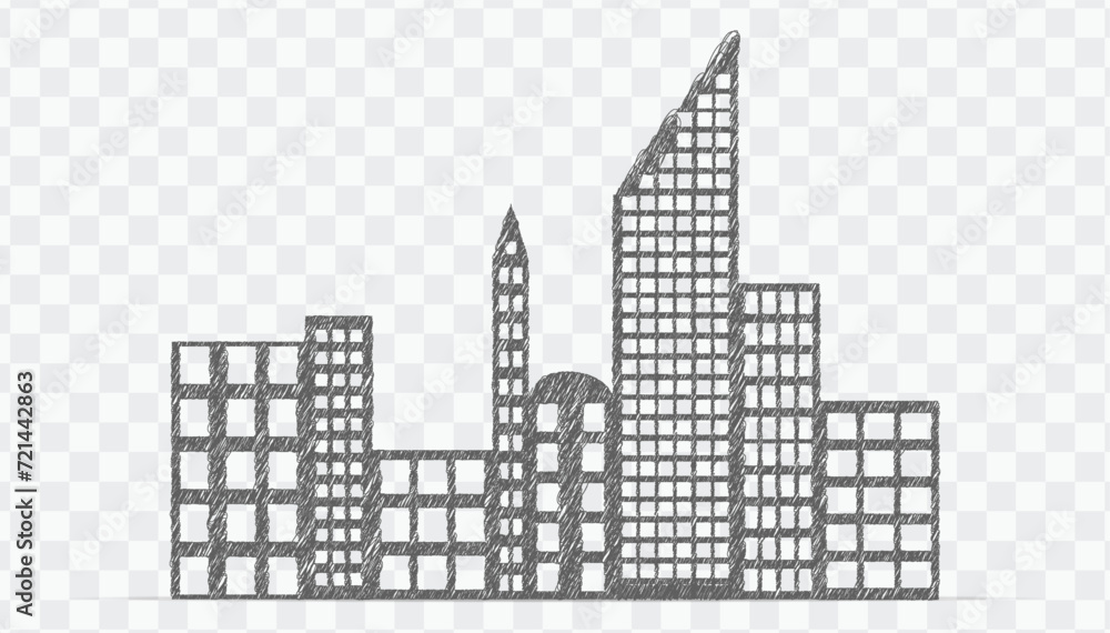building | City | silhouette | vector | set | hand drawn, Panorama ...