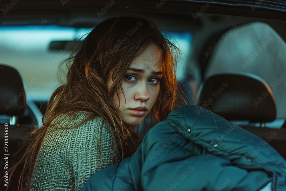 kidnapped woman girl lying in the car, security concept, Scare at ...