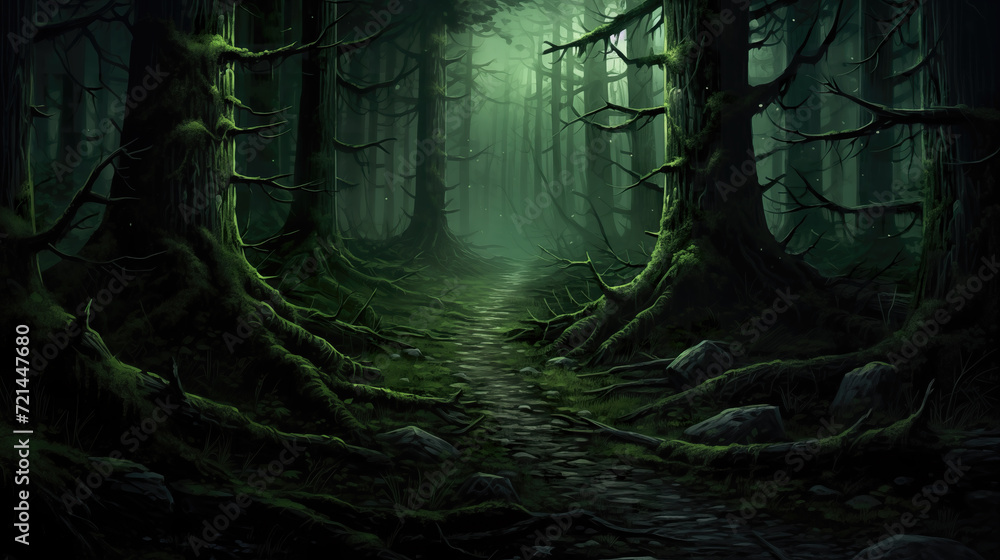 realistic long path in a forest, evening scene Stock Illustration ...