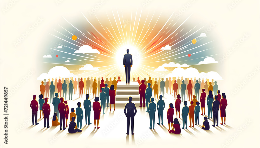 Elevated Leader Illustration: Stylized Figure with Radiant Aura ...