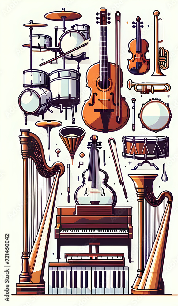 Vintage Artistic Ensemble of Musical Instruments, Concept of Harmony ...