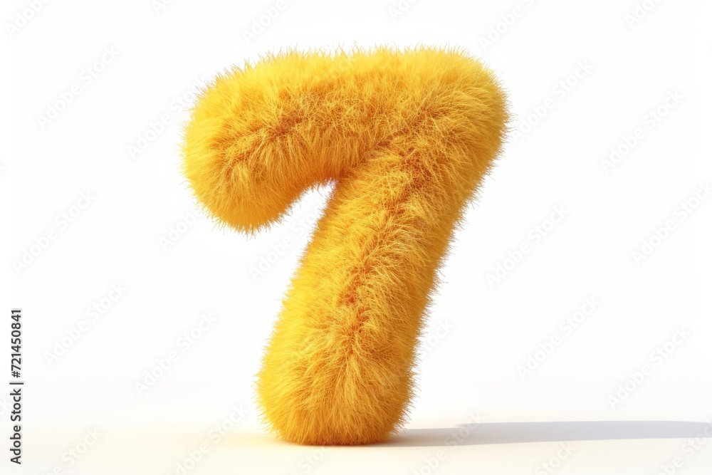 Cute yellow number 7 or seven as fur shape, short hair, white ...