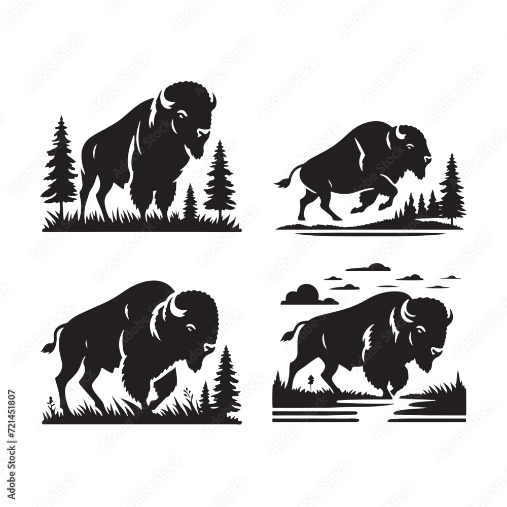 Shadows of the Plains: Bison Animal Silhouette Set Evoking the Mystique ...