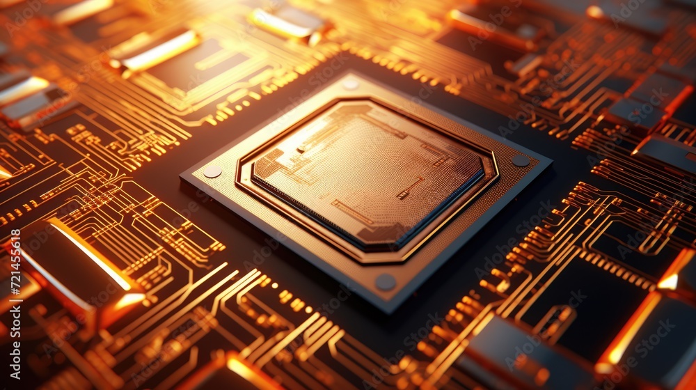 The photograph offers a detailed view of the processor's silicon die ...