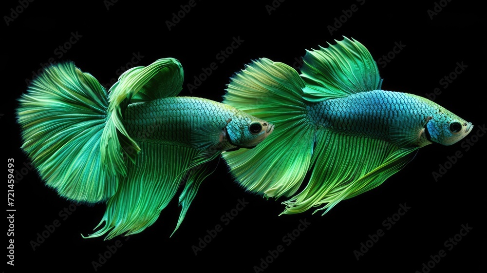 Green bettas blue close-up on a black background in an aquarium. Stock ...