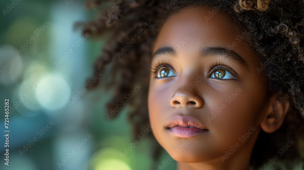 Beautiful mulatto small girl with curly hair and beautiful eyes on ...
