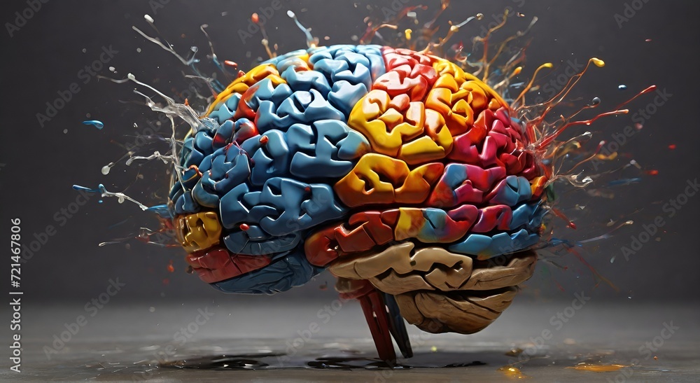 Explosive Ideas: Hyper Realistic Human Brain with Splashing Colors ...