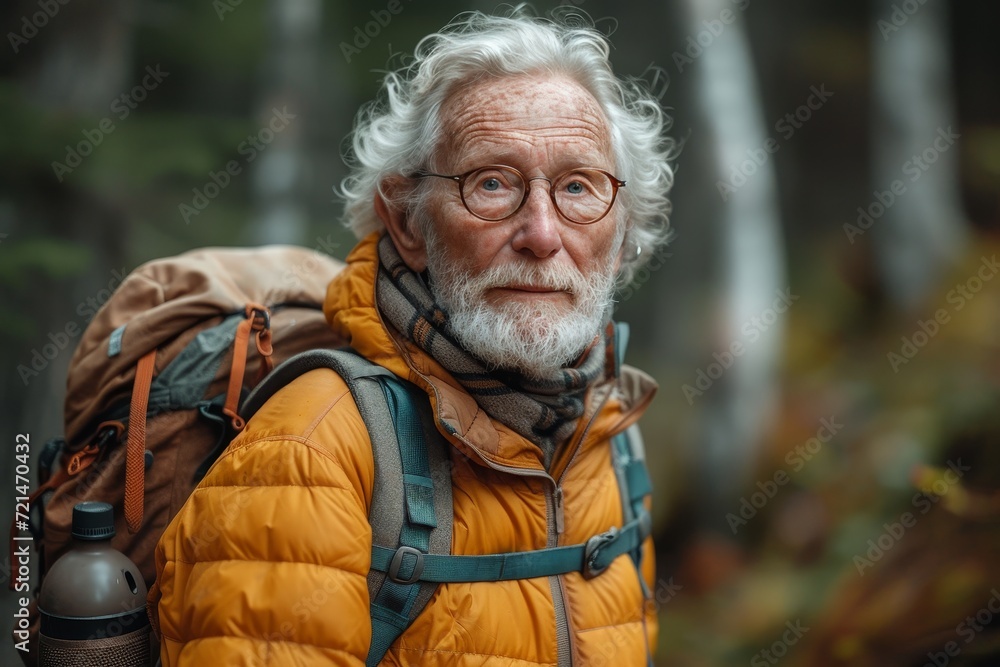 A rugged man with a weathered face and a full beard wearing an orange ...