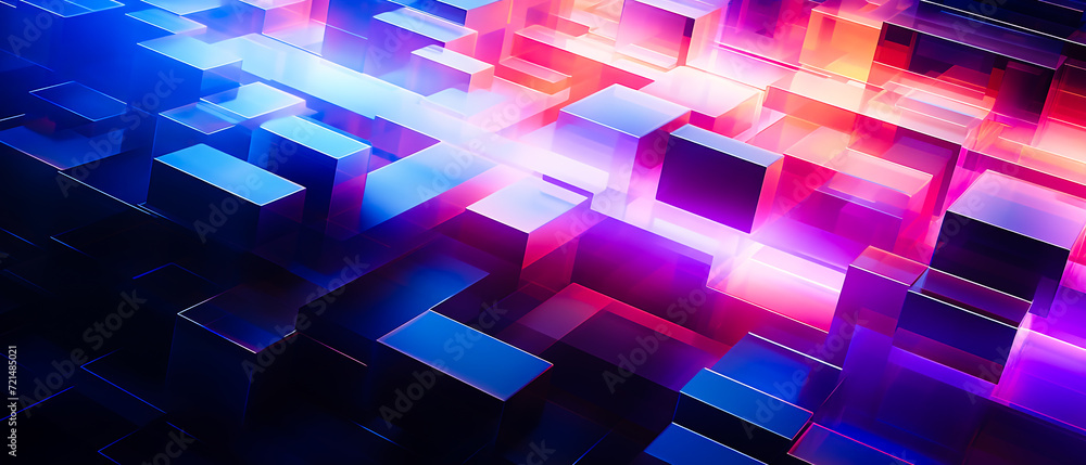 Geometric shapes in ultraviolet, metallic rectangles rendered in ...