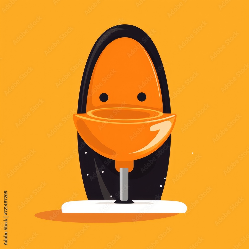 Flat image of a urinal in a bathroom on an orange background. Simple ...
