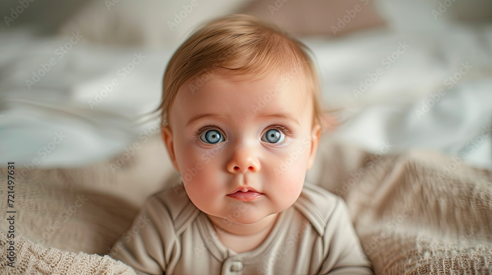 Tender Baby's Gaze. A baby gazing at the camera with a tender and ...