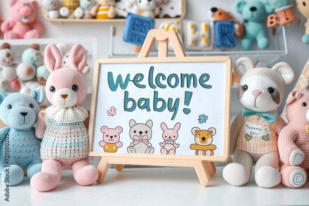 welcome card for the newborn, design for baby shower or greeting card ...