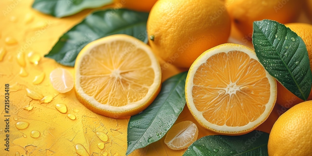 A vibrant bunch of tangy, zesty lemons with delicate leaves, showcasing ...