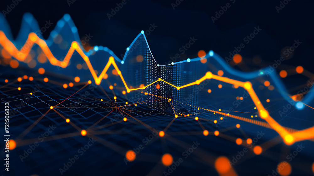 Financial market analysis with digital graphs and currency symbols ...
